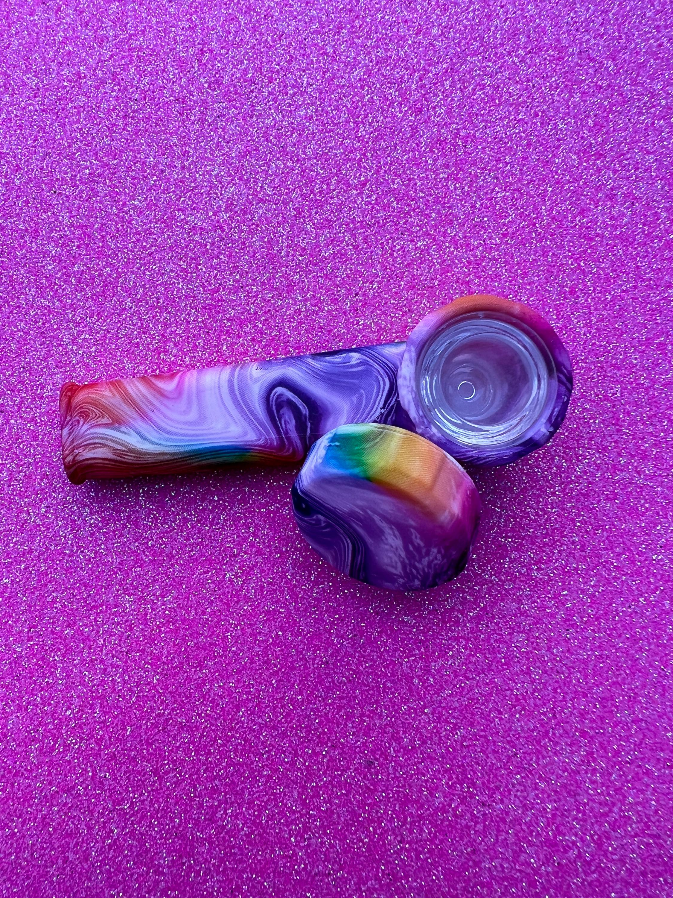 Colorful Swirl Silicone Pipe With Lid *pink & Purple Swirls* ONE EACH ...