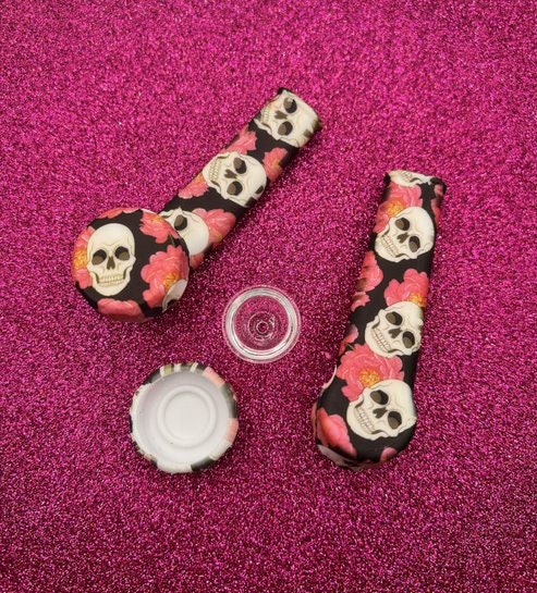 Skull Silicone Pipe With Lid skulls & Peonies Colorful - Etsy