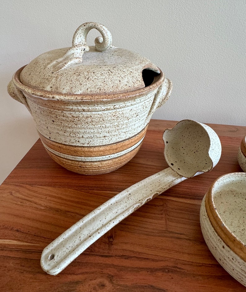 Vintage Artisan Hand Turned Stoneware Crock & Ladle With Matching Set ...
