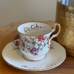 Tea Cup & Saucer October Birthday Month Gift Tea Party - Etsy