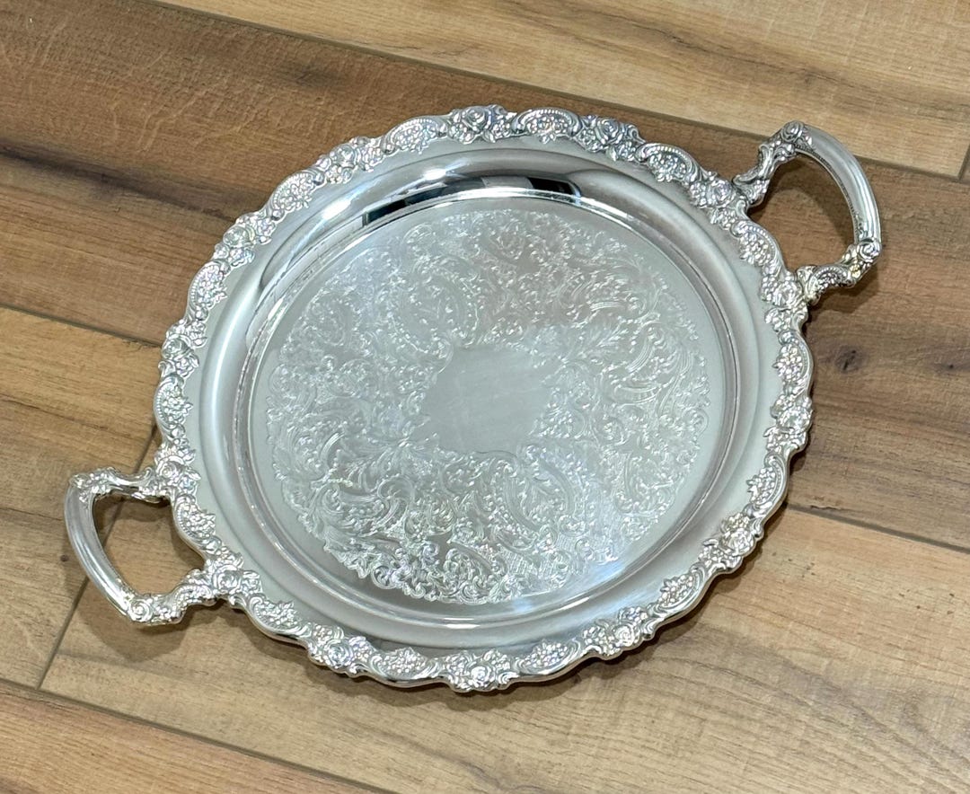 Large Vintage Silver Plated Butlers Serving Tray With Handles Oneida ...