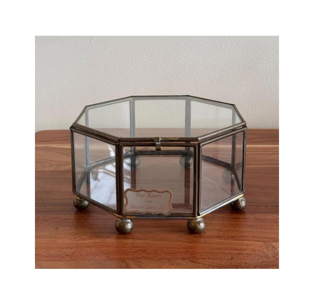 Vintage Brass & Clear Glass Octagon Display Case With Hinged Lid and ...