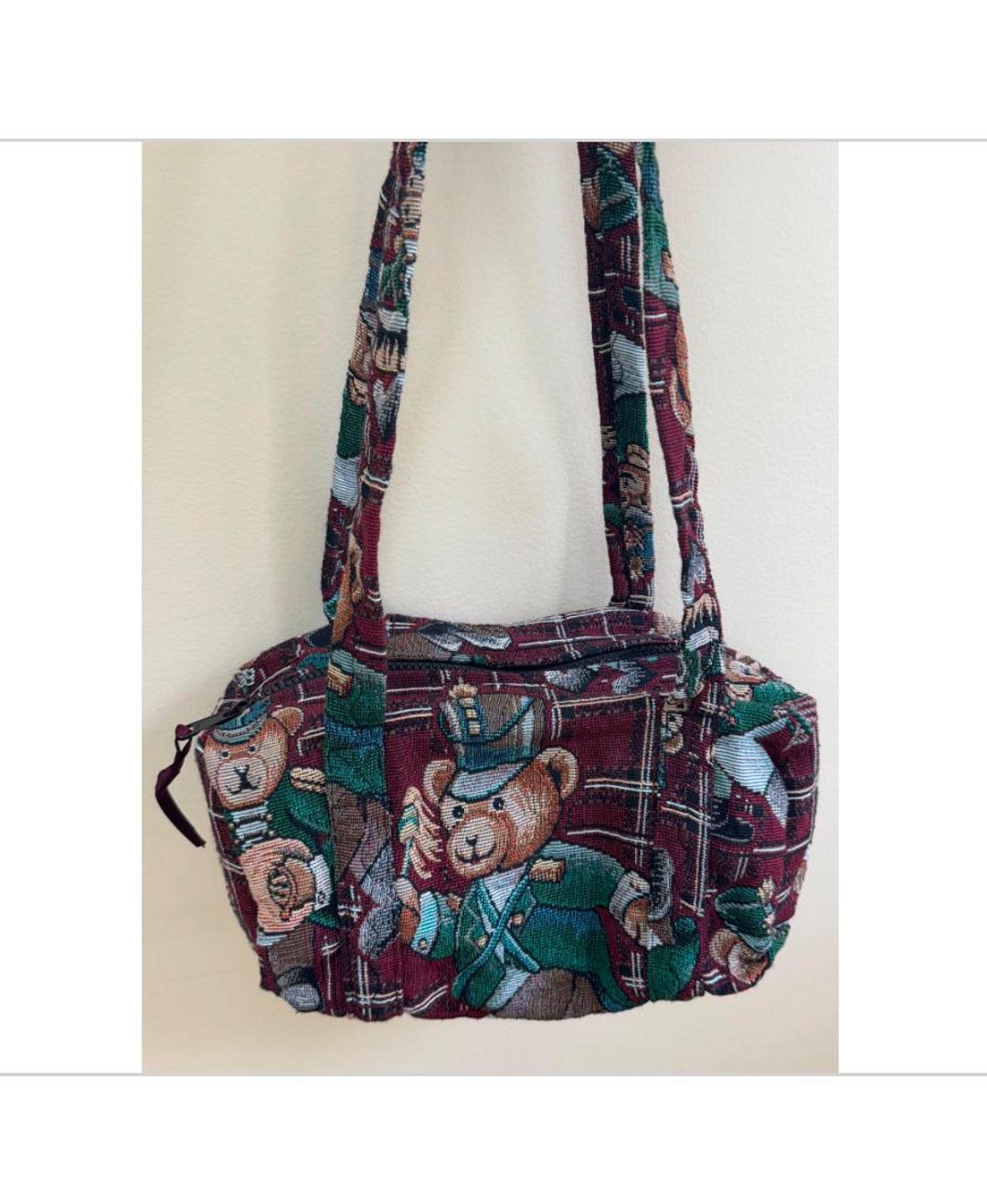 Vintage Handmade Tapestry Teddy Bear Shoulder Bag Purse Kristi Klein ...