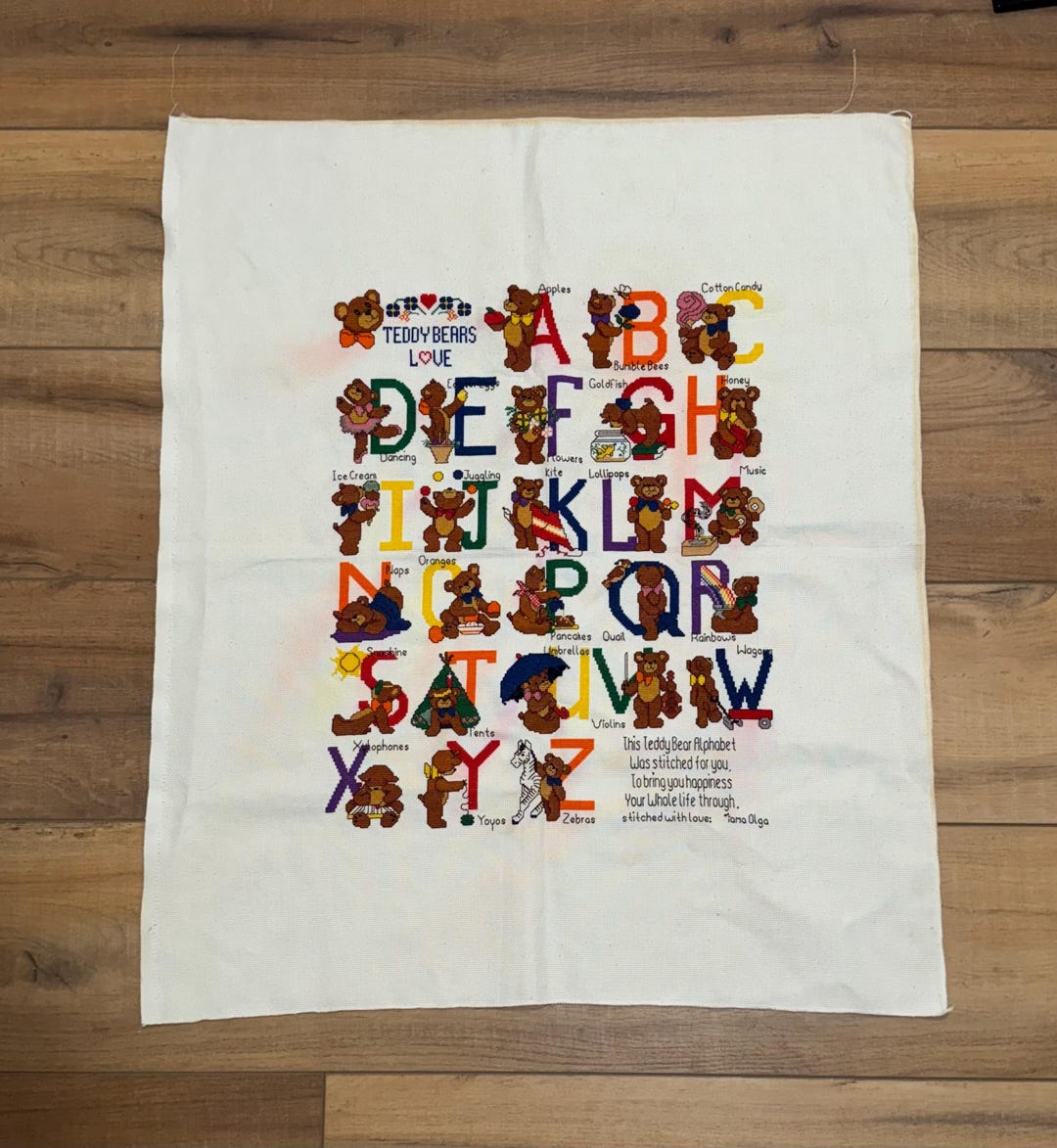 Handmade Child’s Theme Alphabet Teddy Bear Needlepoint Finished Cross ...