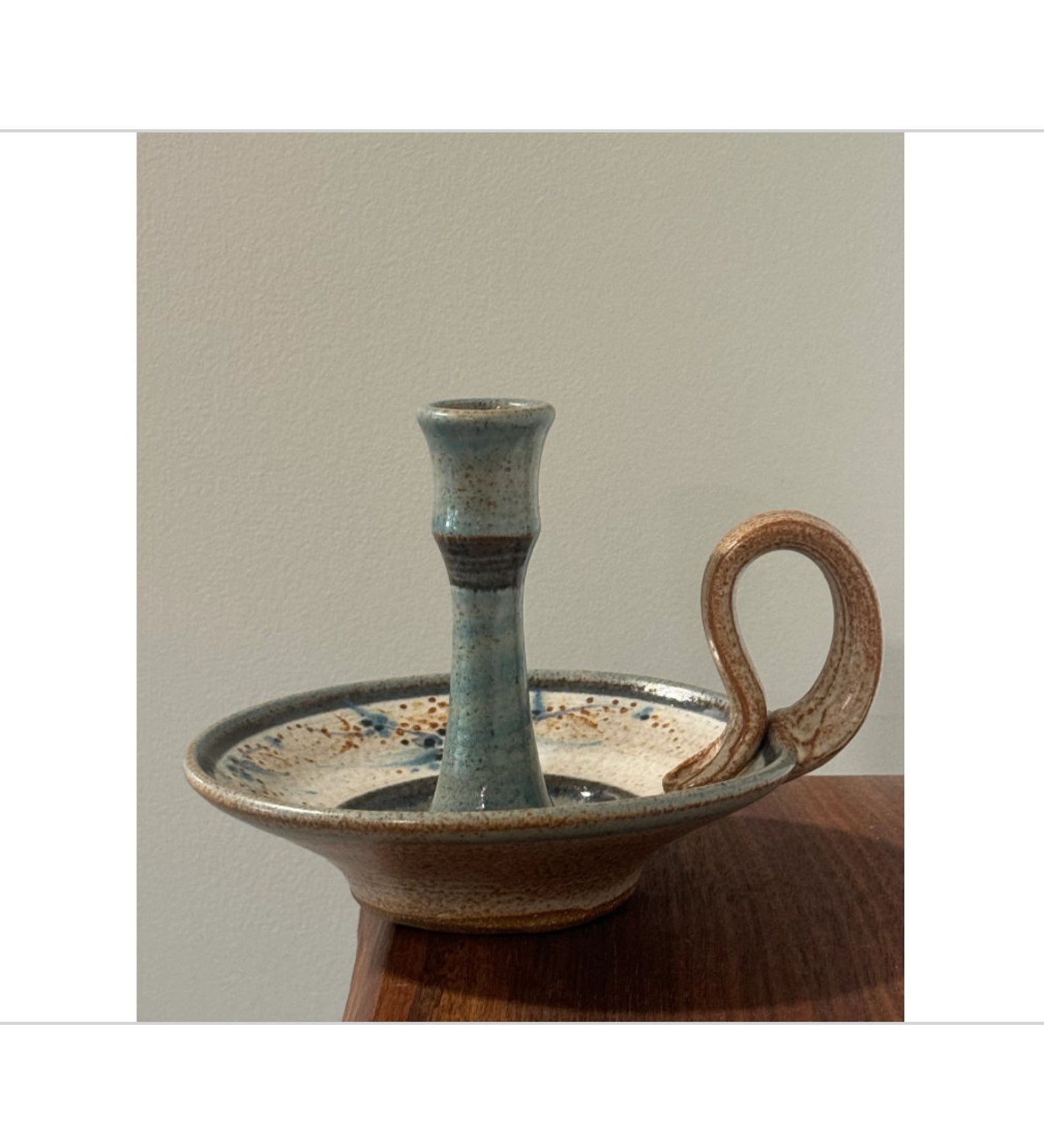 Glazed Pottery Candlestick Candle Holder W/ Handle Signed Beautiful ...