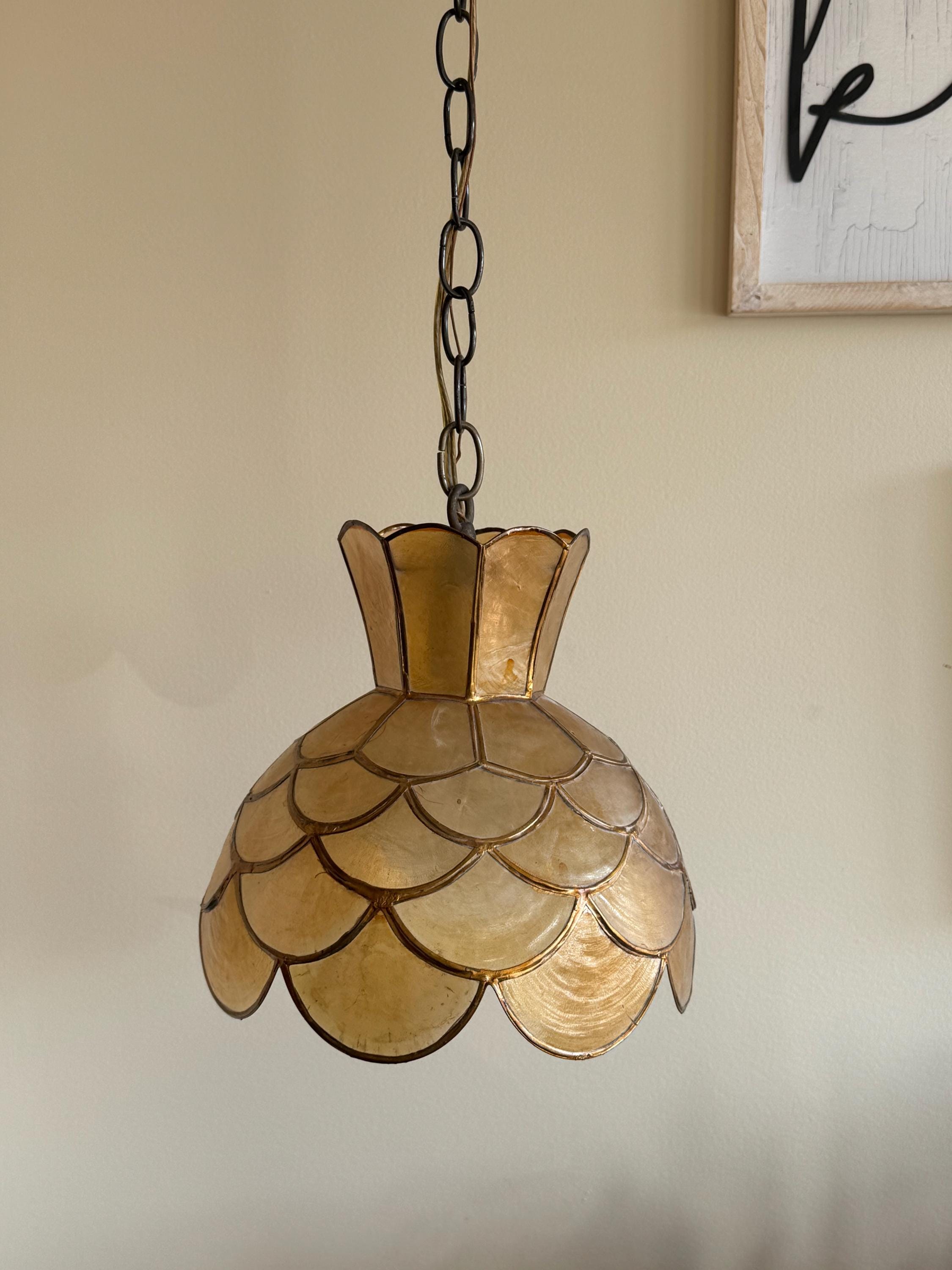 Vintage Capiz Shell Chandelier Ceiling Light Fixture Antique Pendant ...