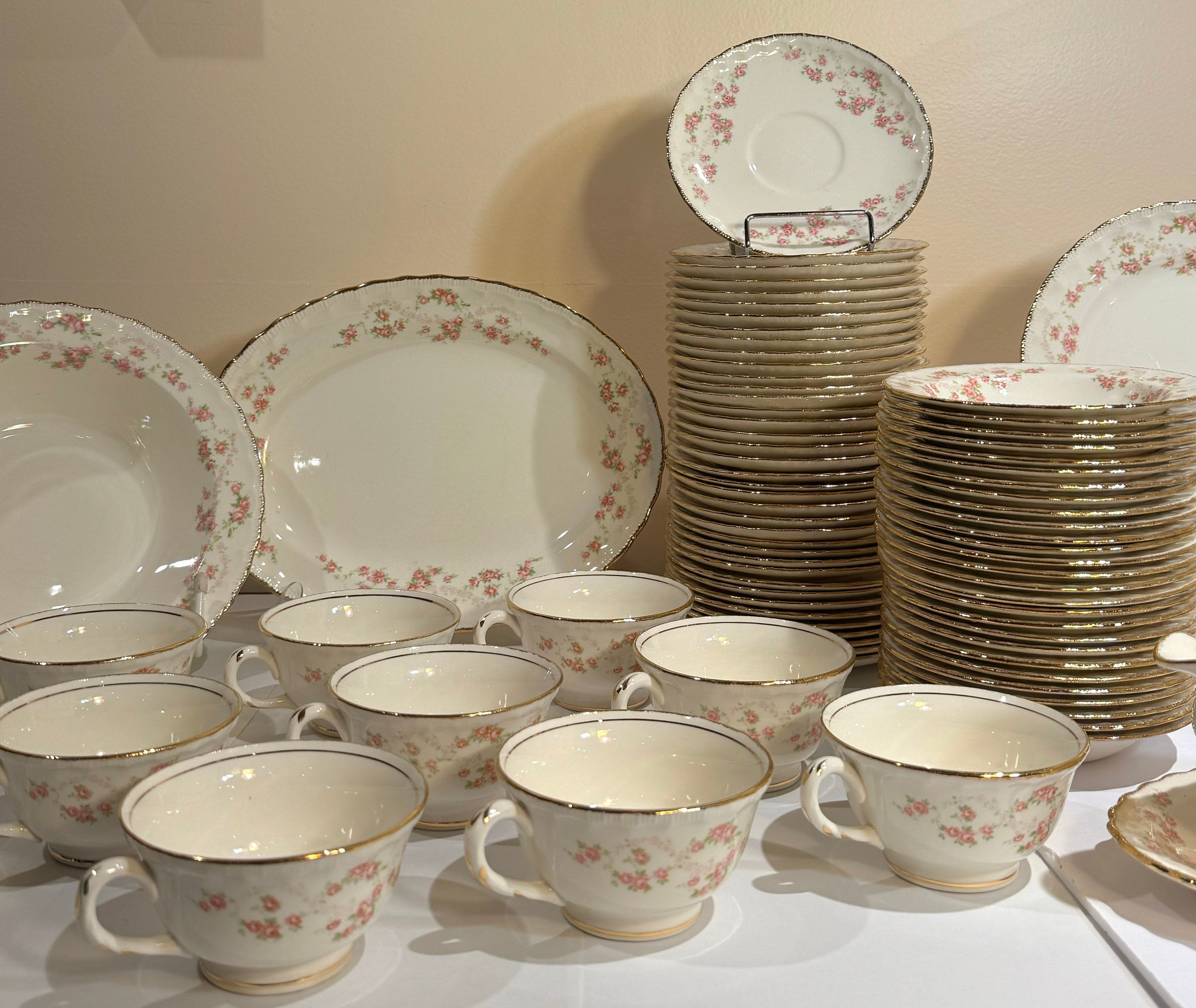 Vintage China Set Pope Gosser Florence Pink Roses Dinnerware Set Dinner ...