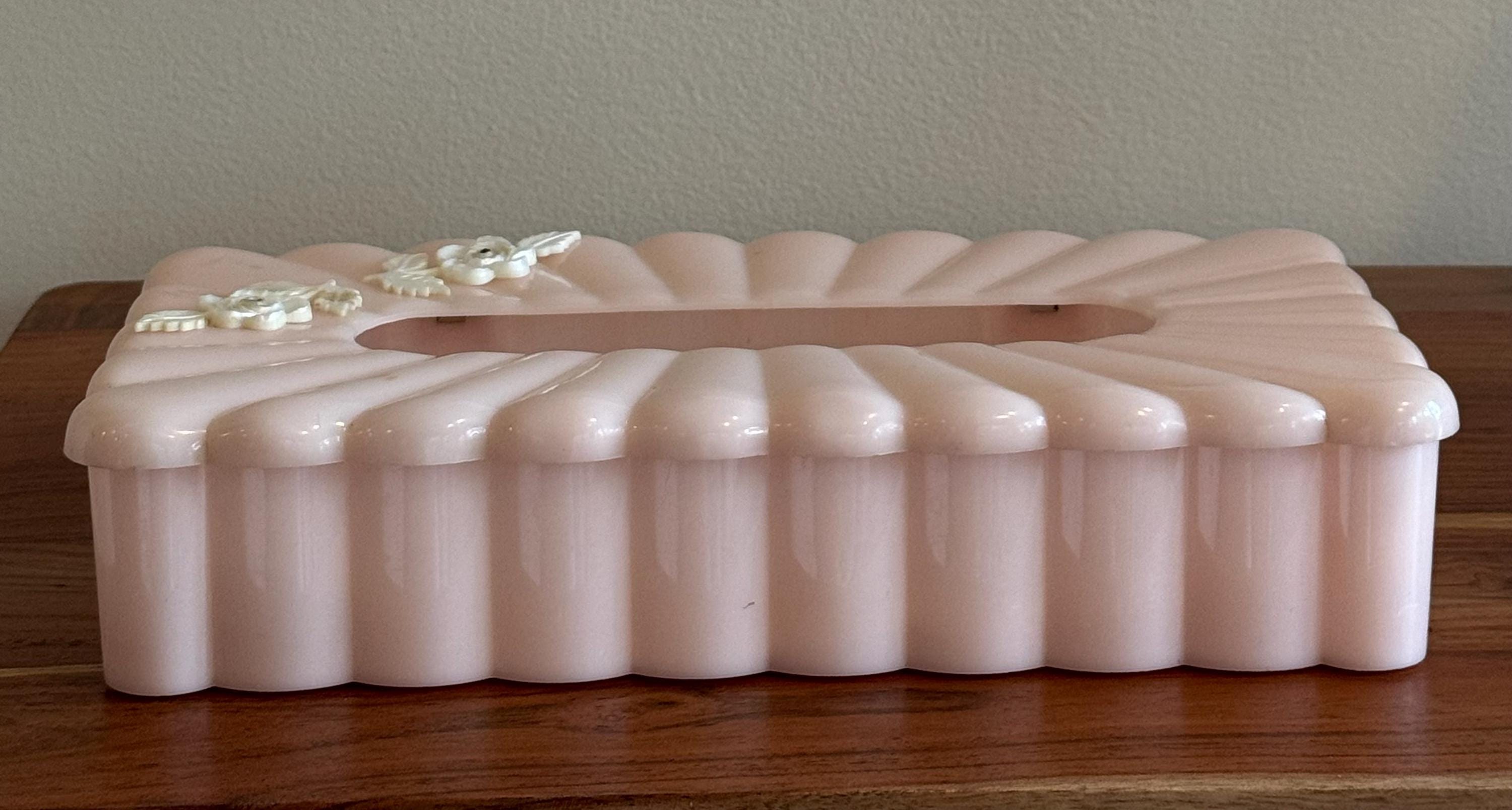 Vintage Pink Plastic Tissue Box Holder, Hinged Lid Kleenex Box ...