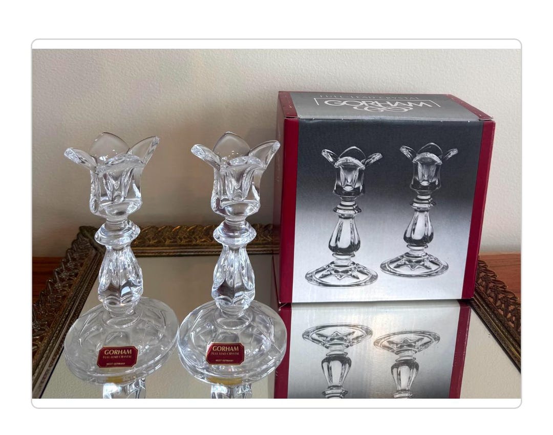 Vintage Gorham Full Lead Crystal Candlesticks New in Original Box Pair ...