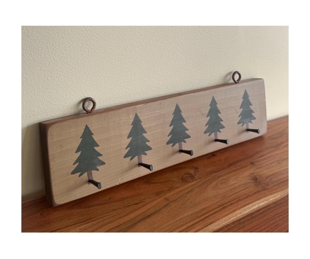 Handmade Rustic Pine Tree Key Hooks Coat Rack Christmas Stocking Holder ...