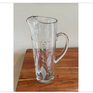 Vintage Etched Glass Pitcher With Floral Pattern Antique Kitchenware ...