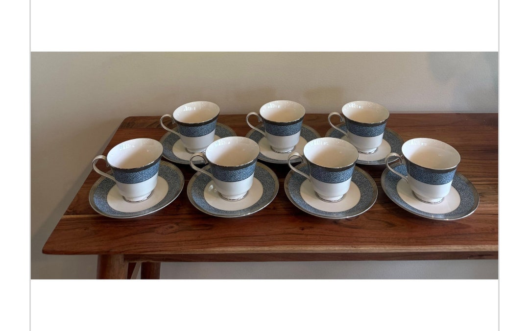 7-piece Set Teacups & Saucers Charter Club Classics Bridgeton Blue ...