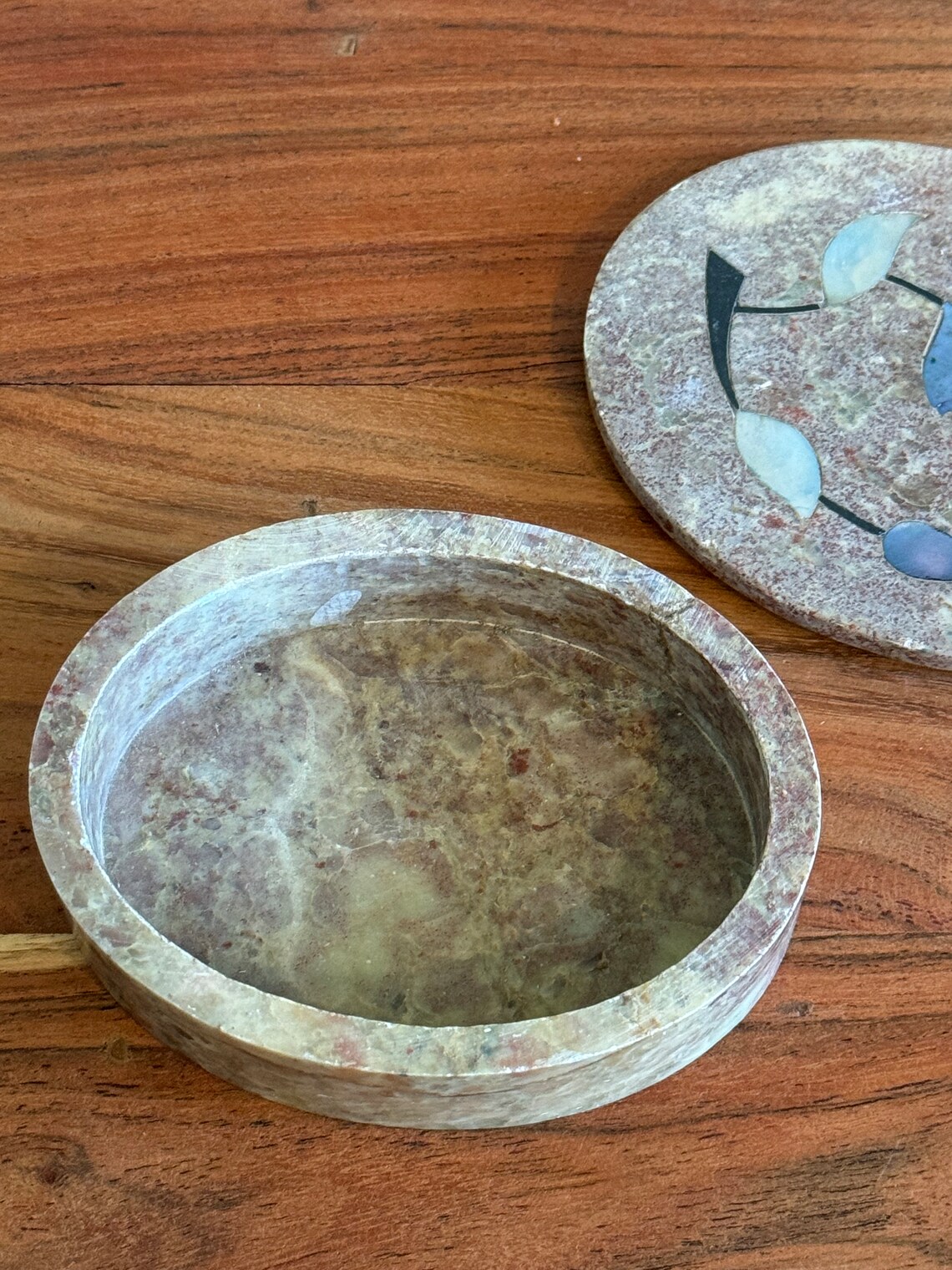 Polished Oval Soapstone Lidded Dish With Mother of Pearl Inlay Trinket ...