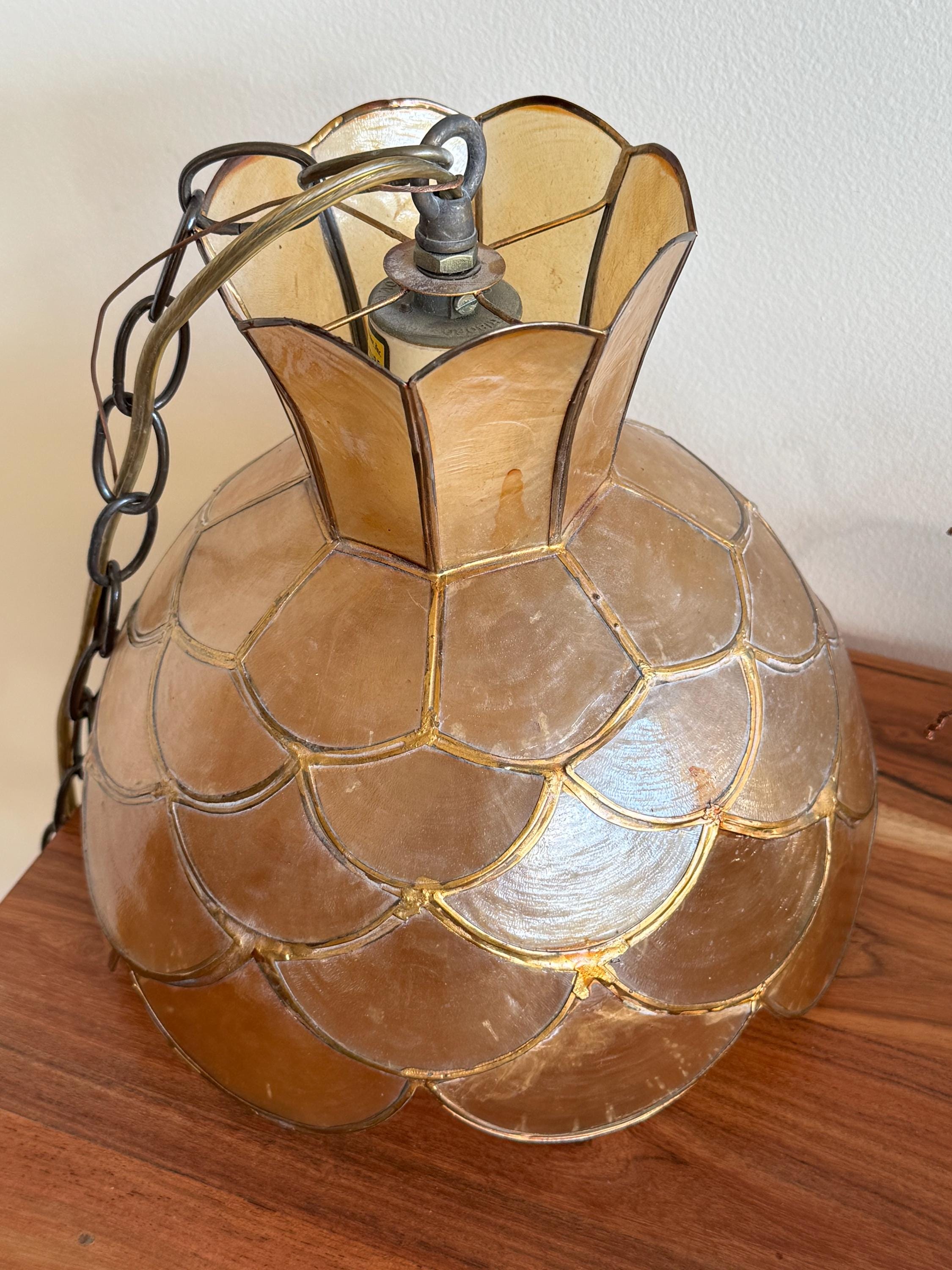 Vintage Capiz Shell Chandelier Ceiling Light Fixture Antique Pendant ...