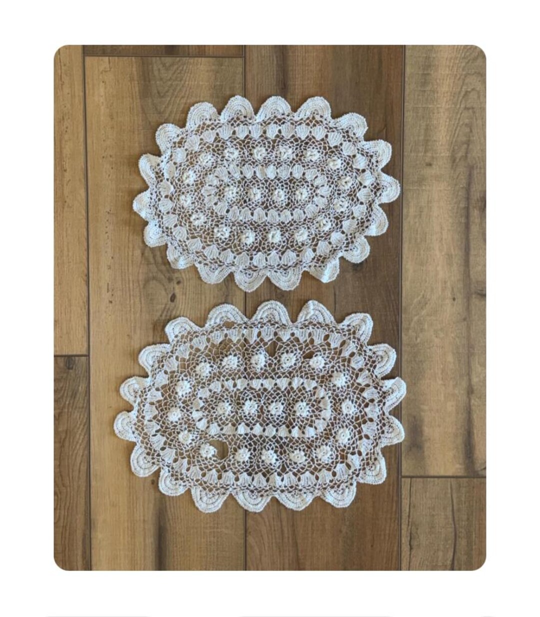 Pair of 2 Large Handmade Vintage White Doilies Table Linen Hand ...