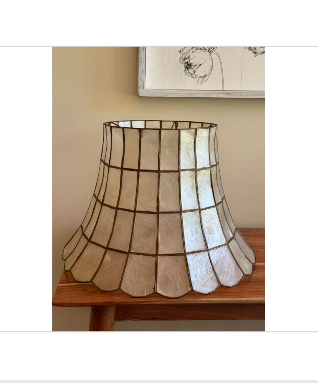 Vintage Flared Capiz Shell Lamp Shade Large Brass & Scalloped Bottom ...