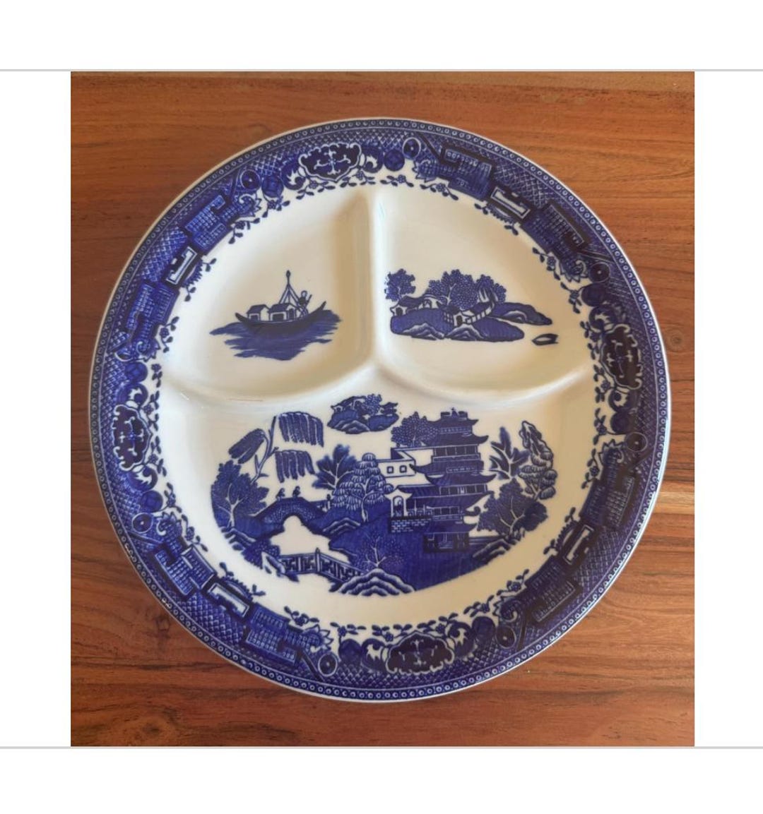 Vintage Blue Willow Divided Plate Blue Transferware Farmhouse French ...