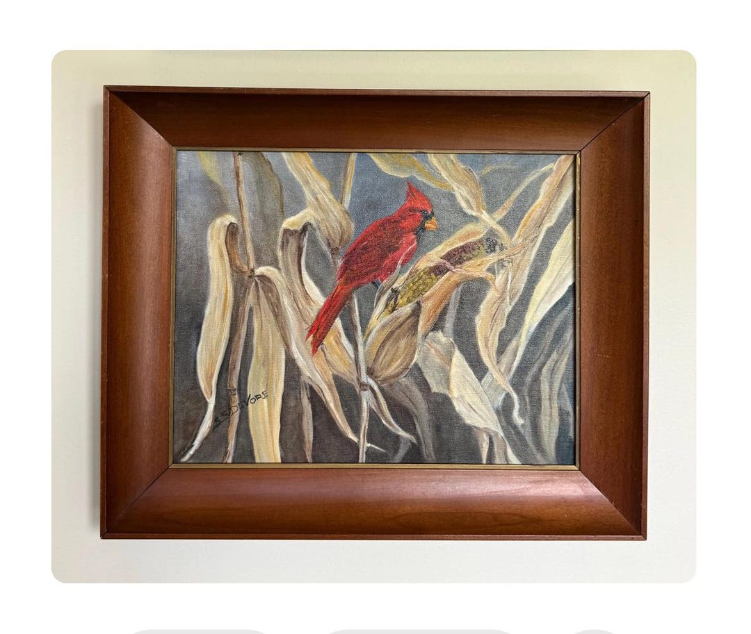 Vintage Original Cardinal Bird Oil Painting Framed and Signed by the ...