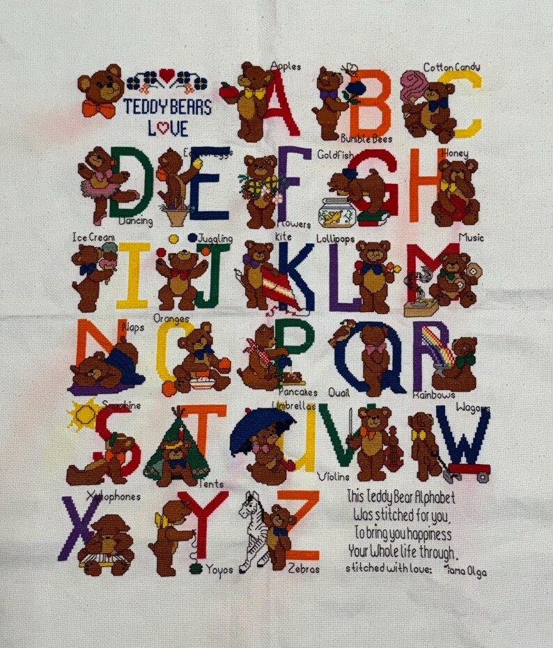 Handmade Child’s Theme Alphabet Teddy Bear Needlepoint Finished Cross ...