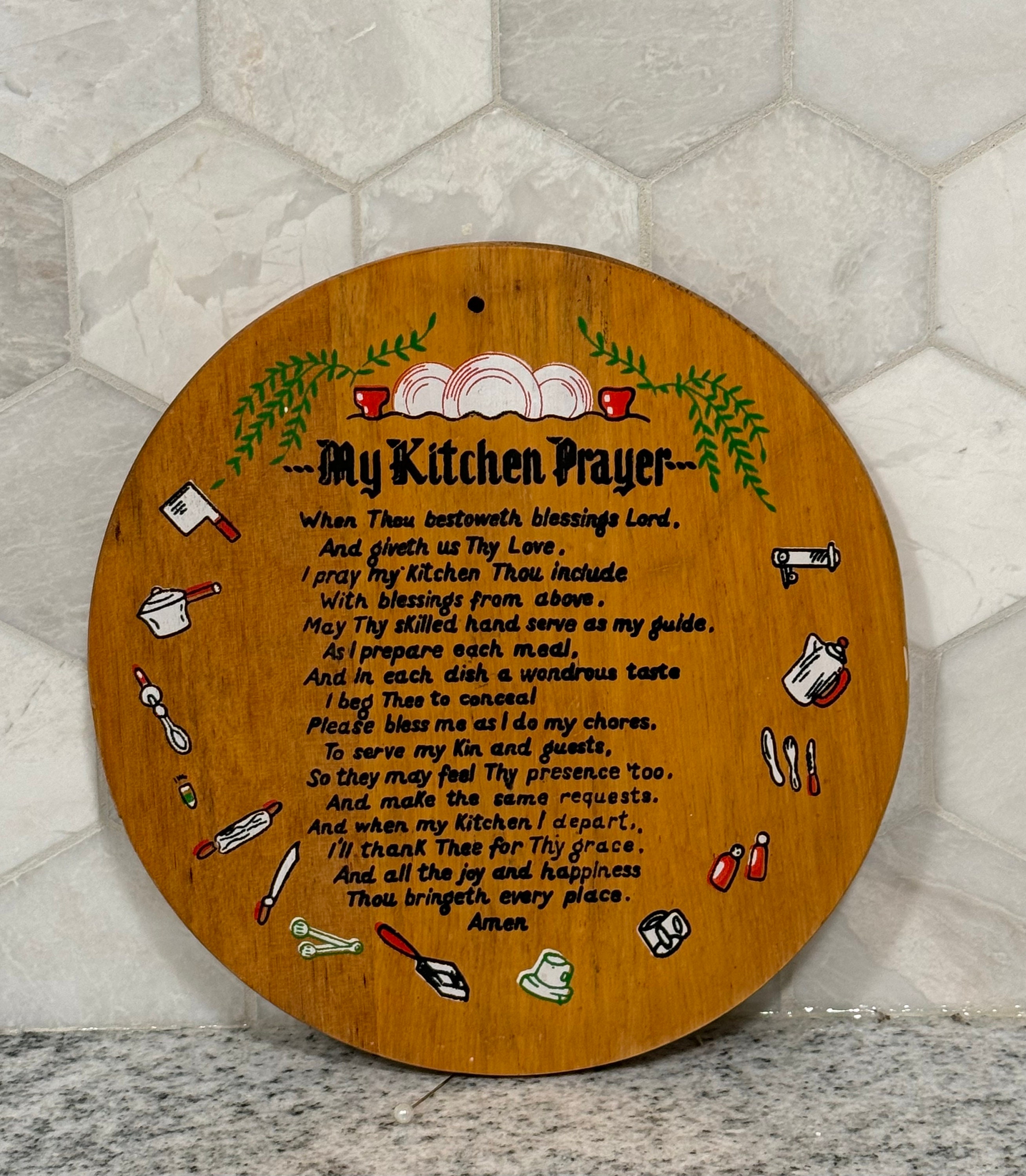 Vintage Wooden Wall Hanging My Kitchen Prayer Plaque Farmhouse Home ...
