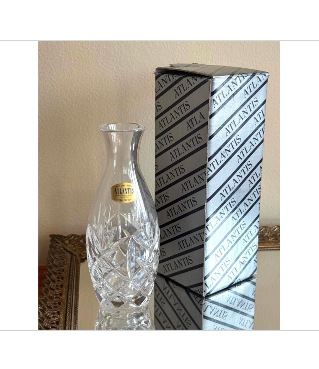 Vintage Atlantis Full Lead Crystal Vase New in Original Box Glass ...