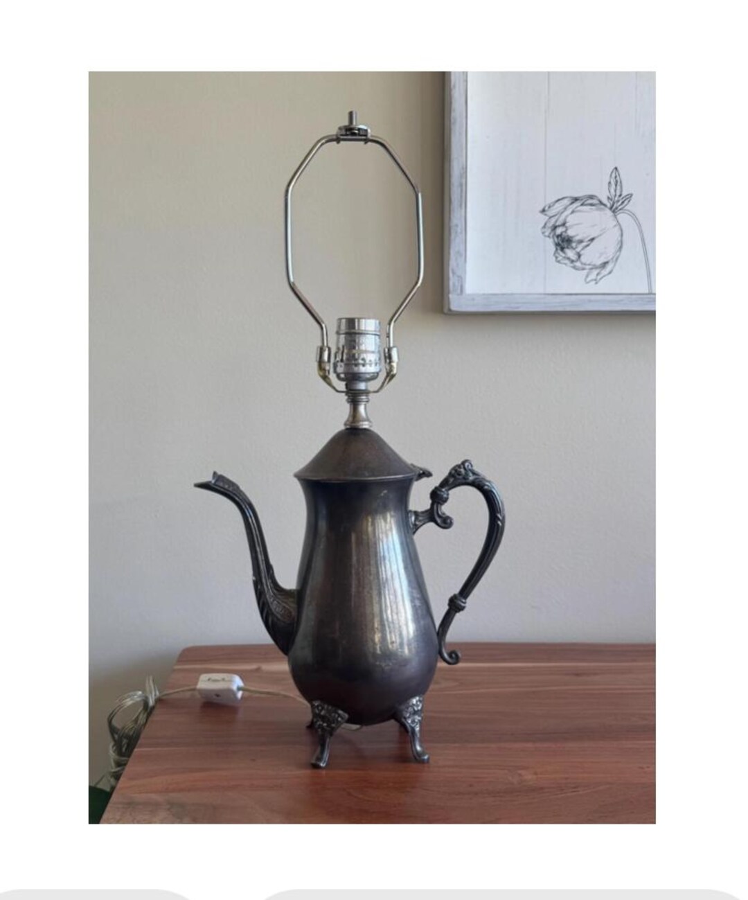 Vintage Silver Plate Teapot Table Lamp Antique Light Unique English ...