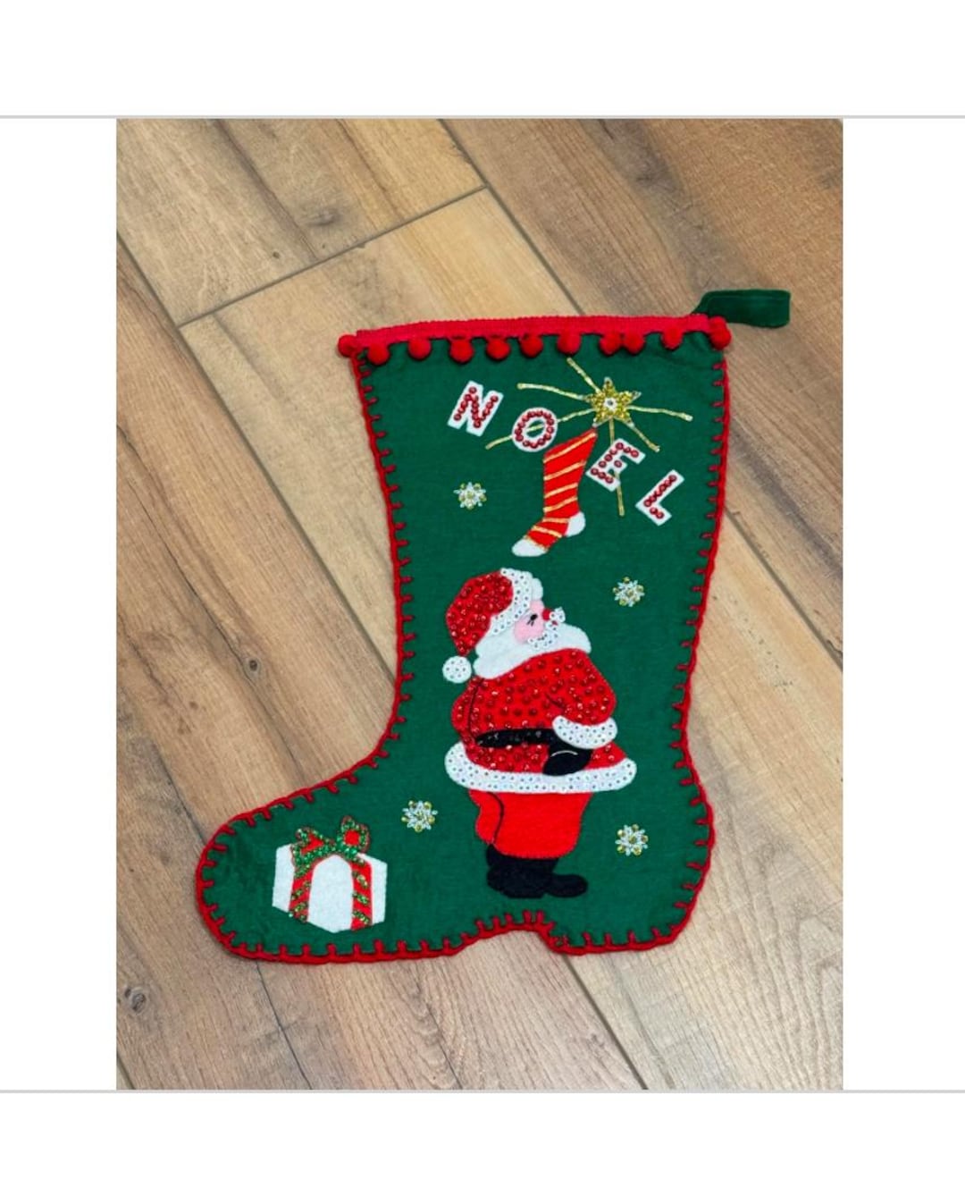 Vintage Christmas Stocking Felt With Sequins Santa Clause Xmas Stocking ...