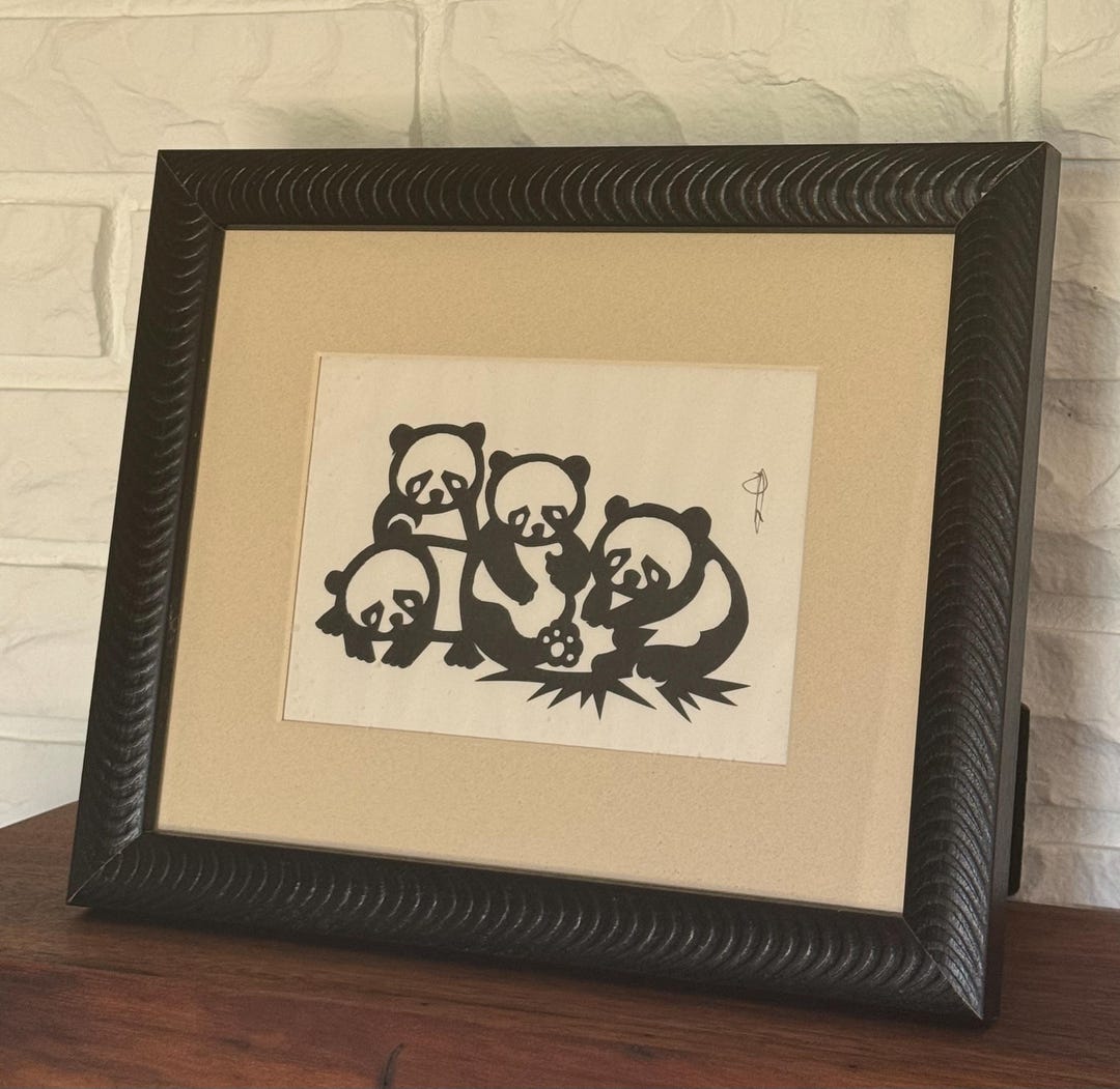 Vintage Panda Cut Out Paper Art Matted and Framed Vintage Home Decor ...