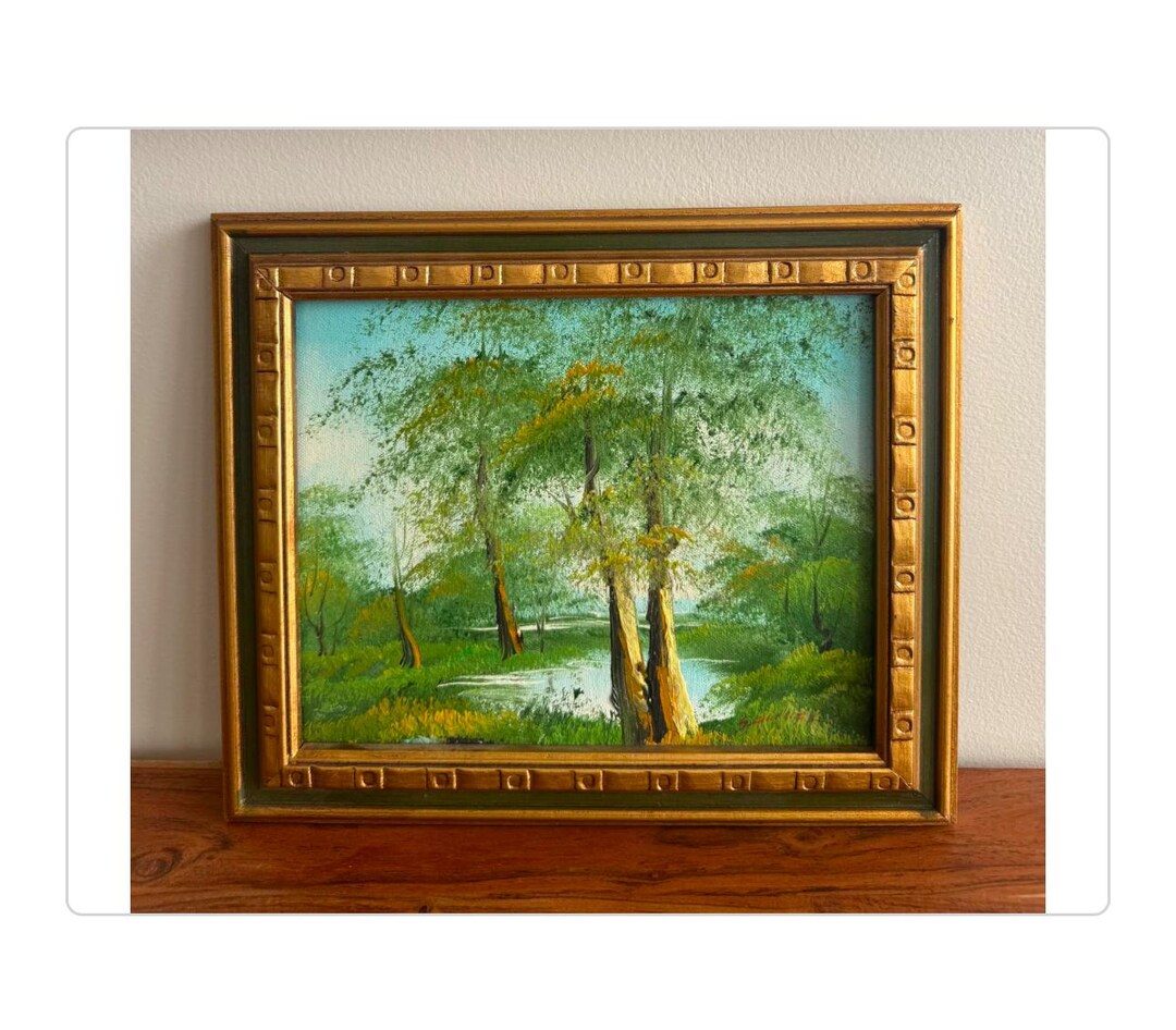 Vintage Original Oil Painting on Canvas Landscape Cottage Woodland ...
