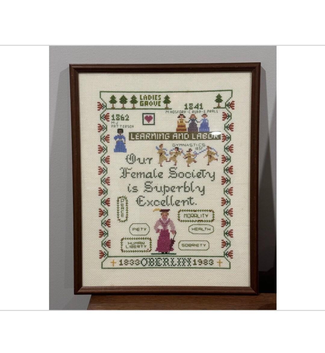 Vintage Needlepoint Cross Stitch Finished Wall Hanging Oberlin First ...