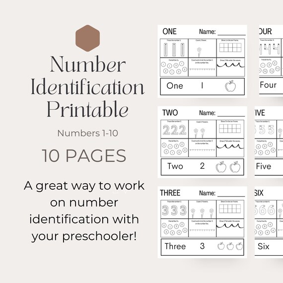 Number Worksheet Printable Number Identification Numbers - Etsy