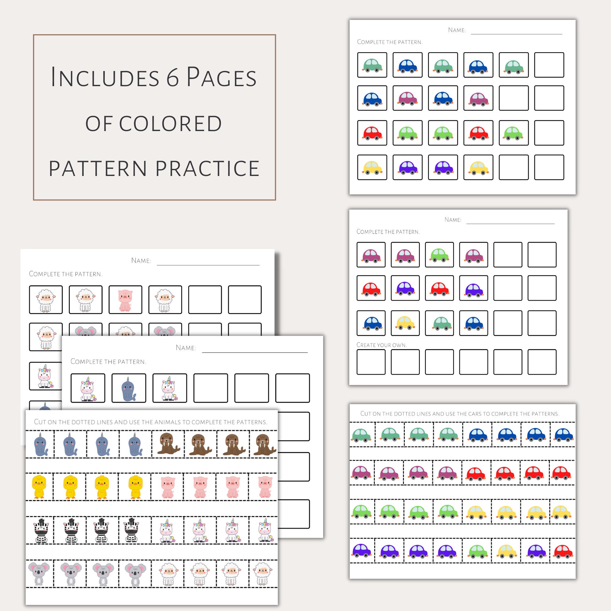 Pattern Printable, Preschool Worksheet, Homeschool Printable, Cut and ...