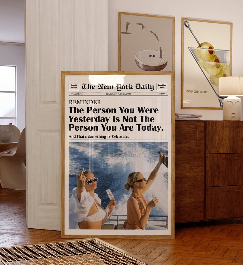 Trendy Newspaper Print, Preppy Poster, New York News, Bar Cart Decor ...