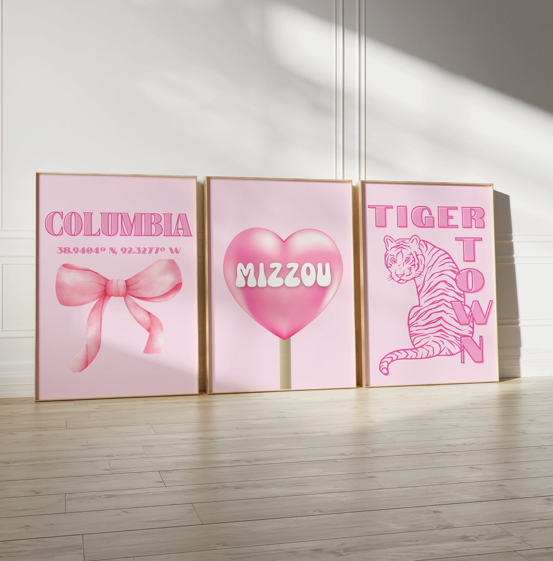 University of Missouri Pink Preppy Prints, Mizzou Wall Art, Mizzou Dorm ...