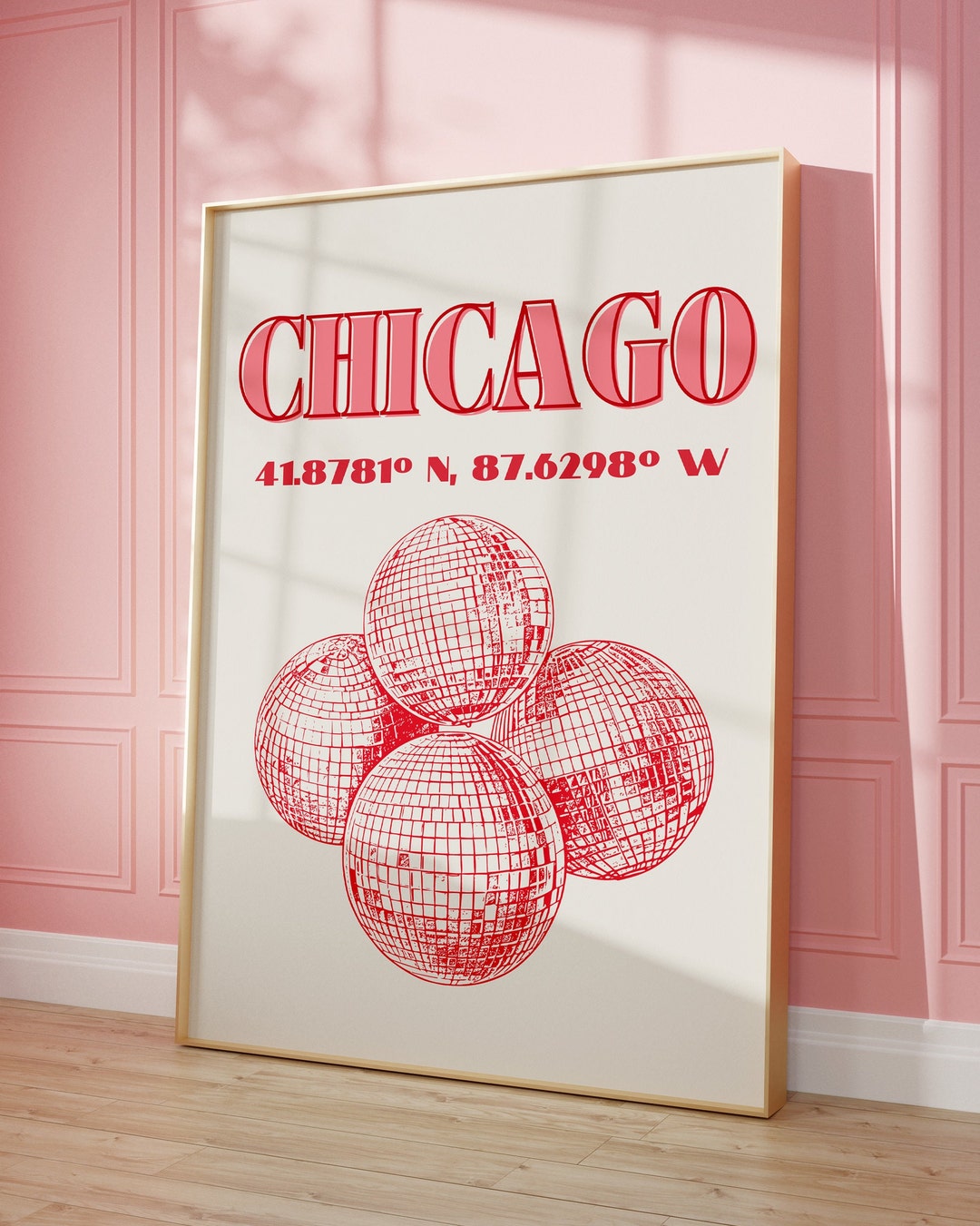 Trendy Chicago Print, Red Chicago Poster, Chicago Bar Cart Decor, Disco ...