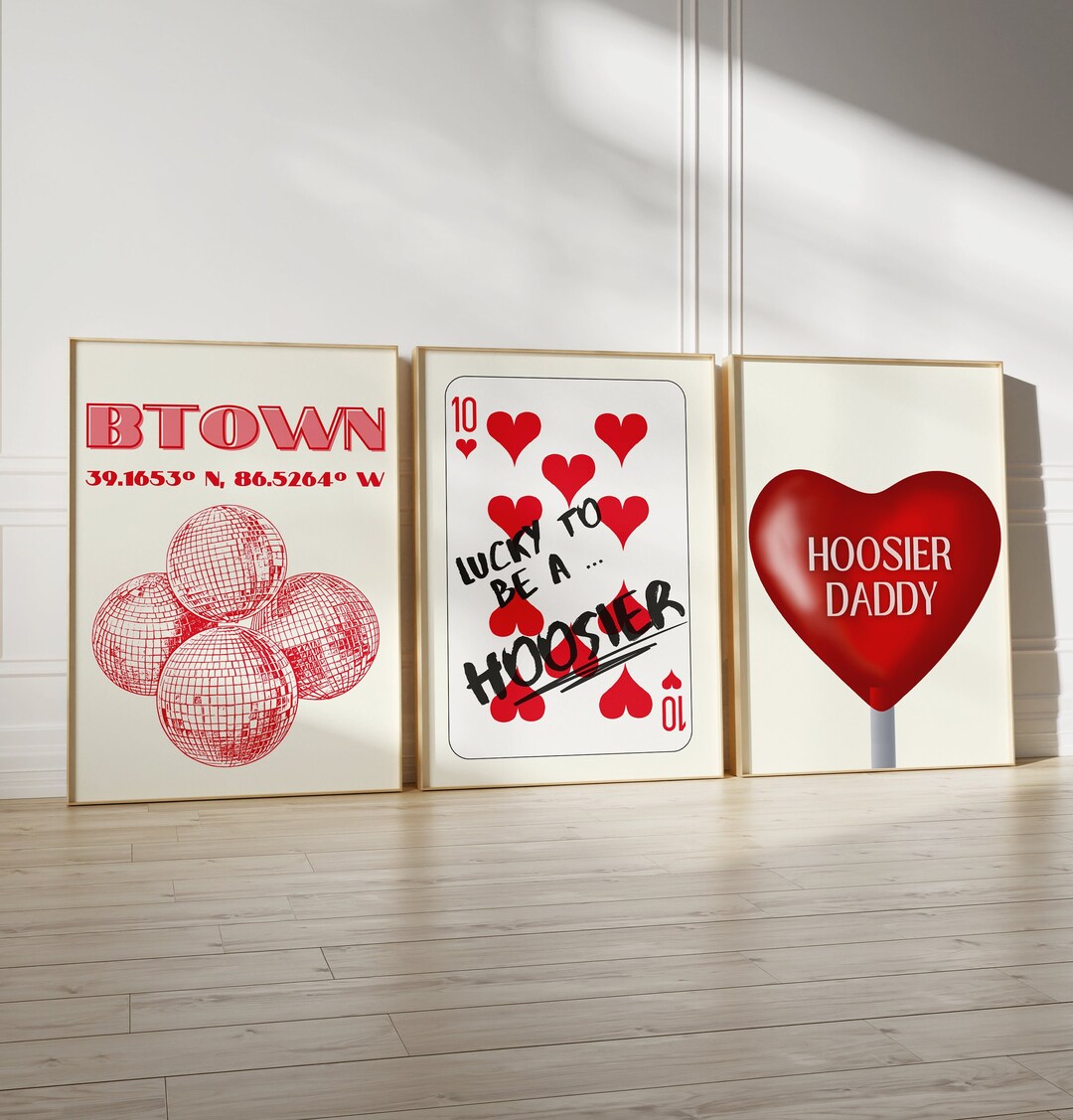 Trendy Hoosier IU Set of 3 Prints Indiana University Retro Red College ...