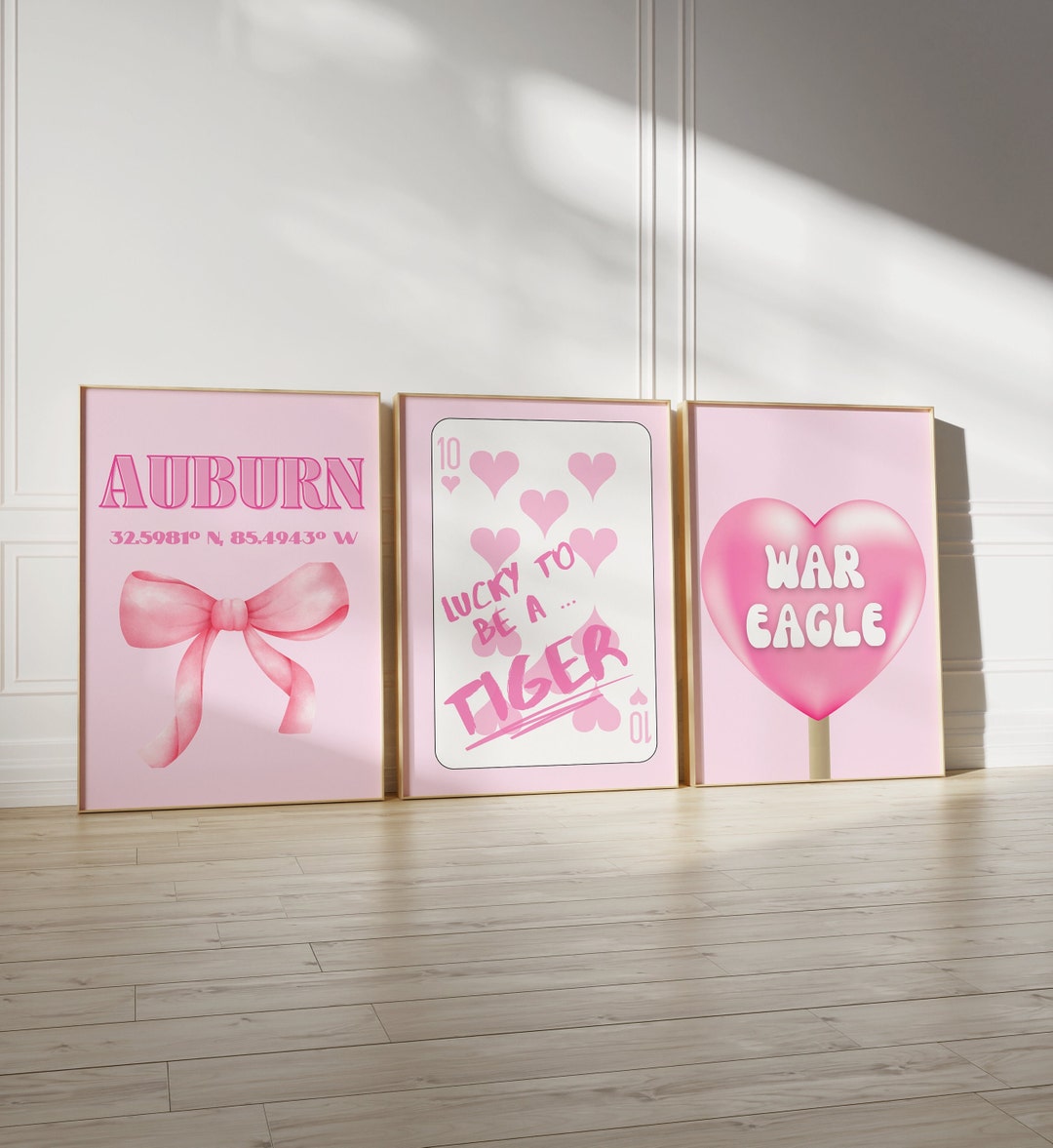 Preppy Auburn University Digital Prints Set of 3 pink Auburn Dorm Decor ...