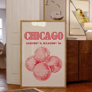 Trendy Chicago Print, Red Chicago Poster, Chicago Bar Cart Decor, Disco ...