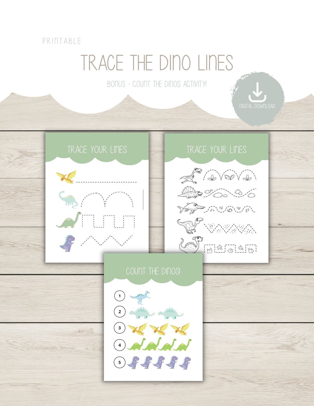 Dino Tracing, Printable, Toddler, Preschool, at Home, Homeschool, Prek ...