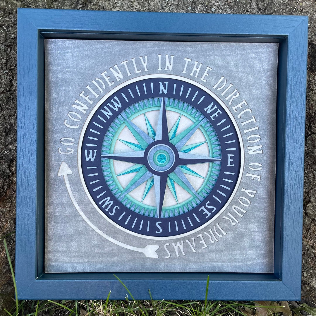9"x 9" 3D Compass Go Confidently Shadow Box/picture - Personalization ...