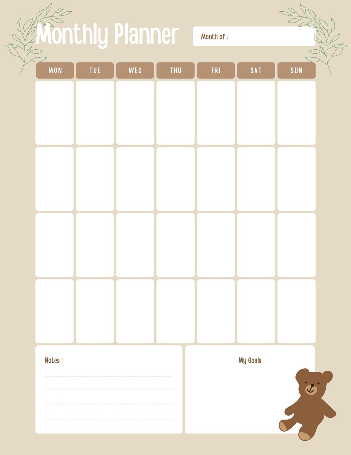 Monthly Planner,digital Print, Planner Template, Productivity Planner ...