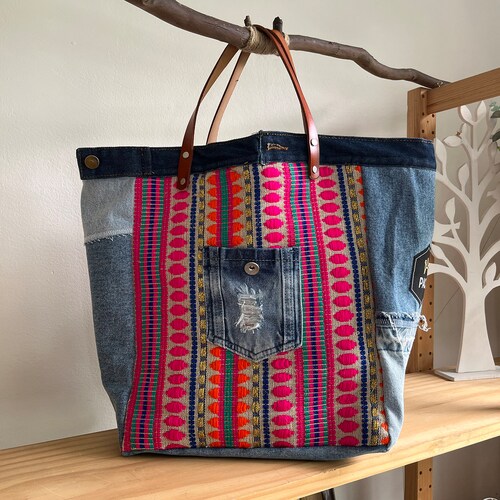 Jeans Patchwork Tote Bag - Etsy