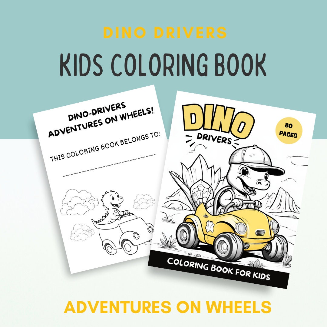 Dinosaurs Drivers Coloring Book for Kids, Digital Dinosaur Coloring ...