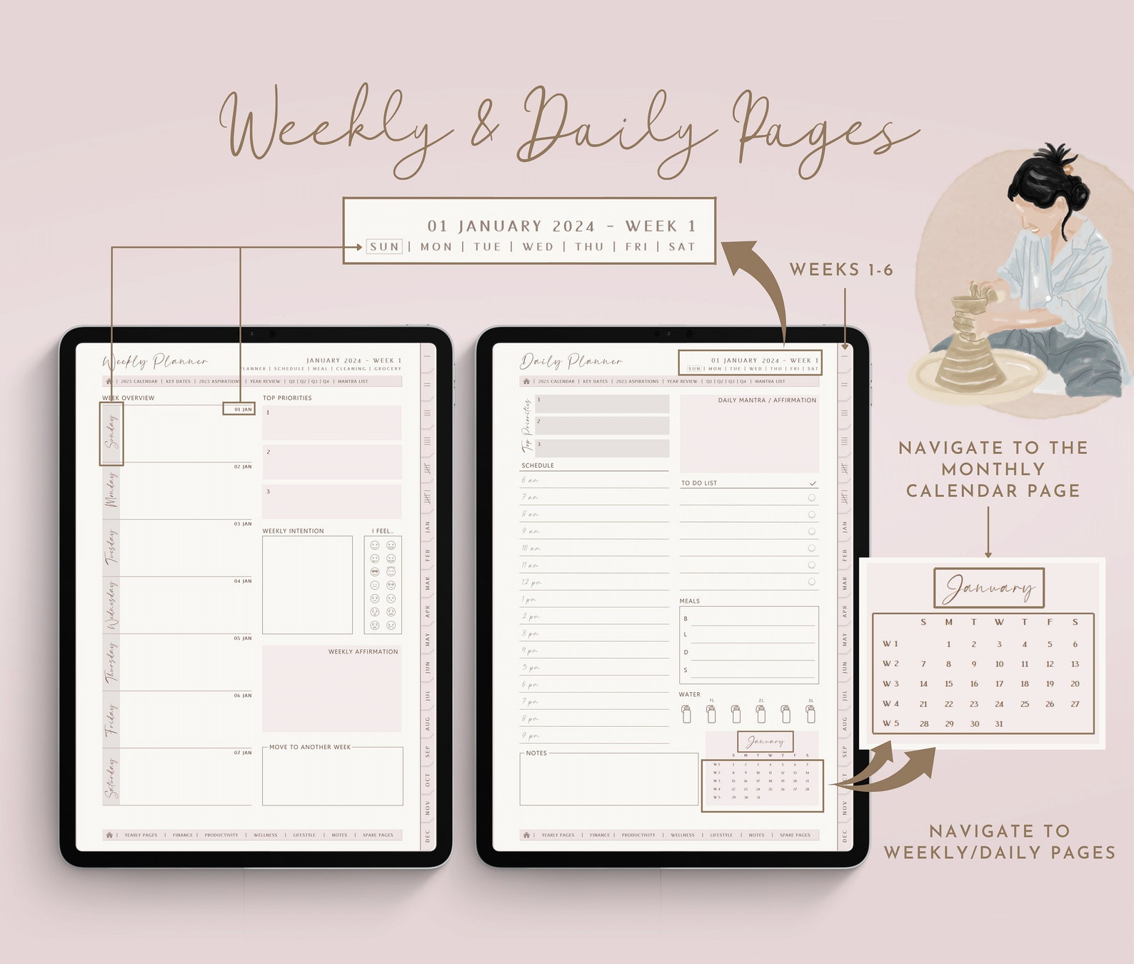 2024 Goodnotes Digital Planner and Goodnotes Sticker Book I Am Her. She ...