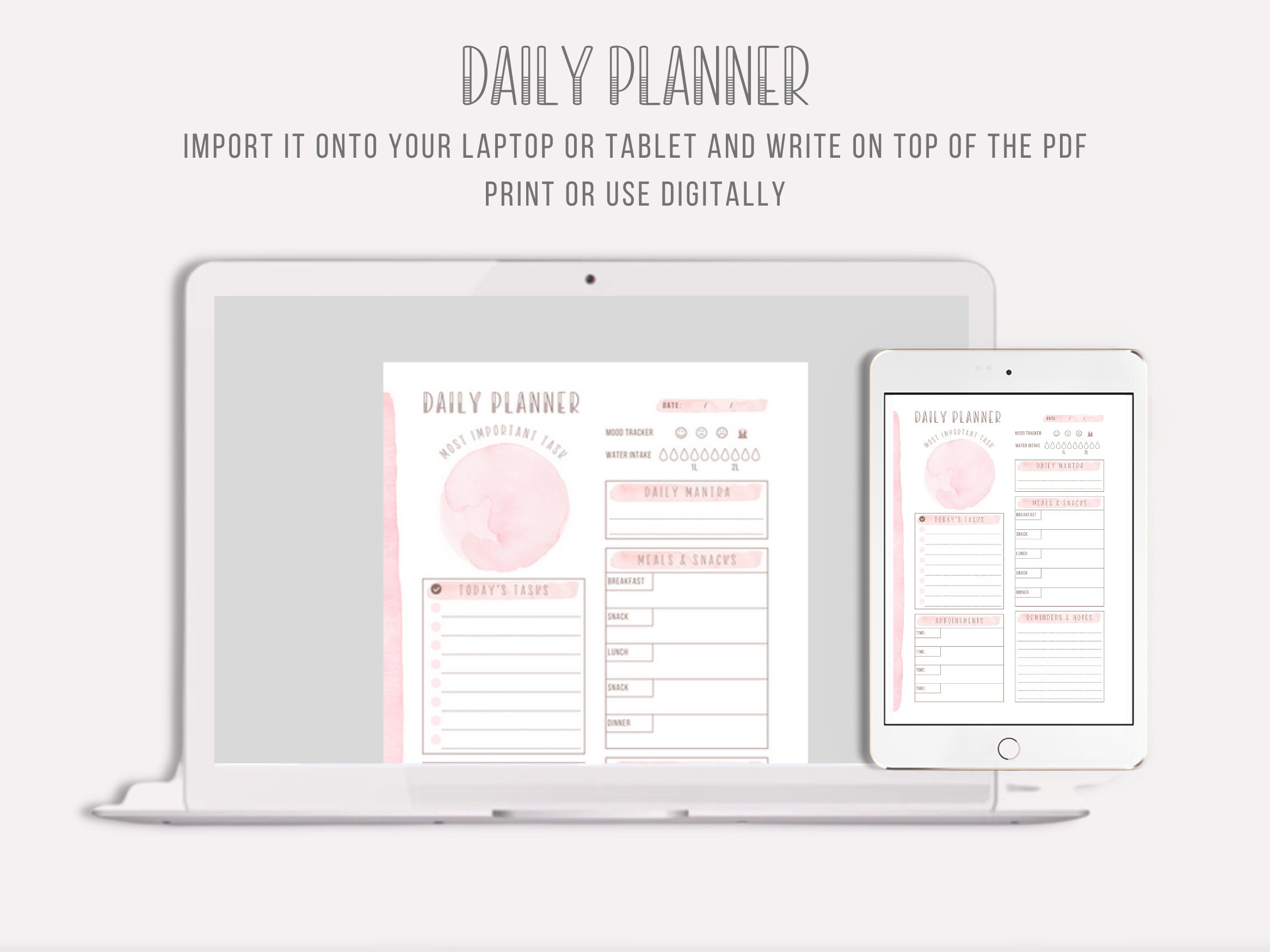 Printable Daily Planner 2024 Blush Pink Watercolor Organize Your ...