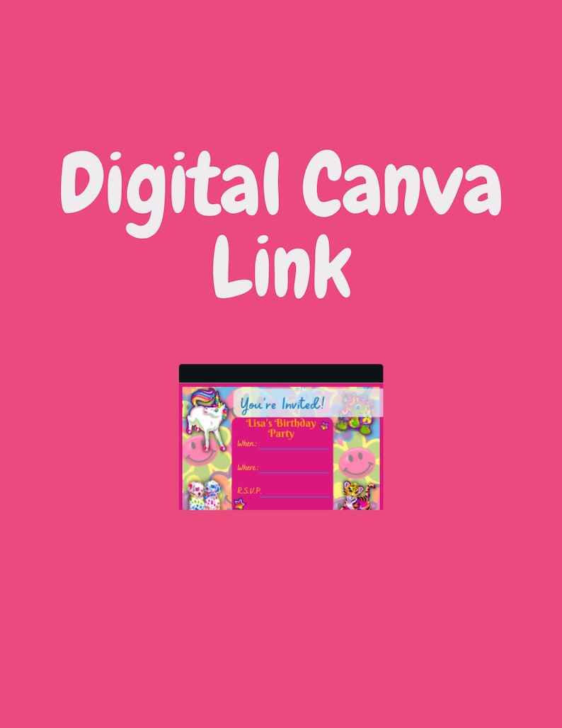 Lisa Frank Inspired Birthday Party Invitation! Canva Link - Etsy