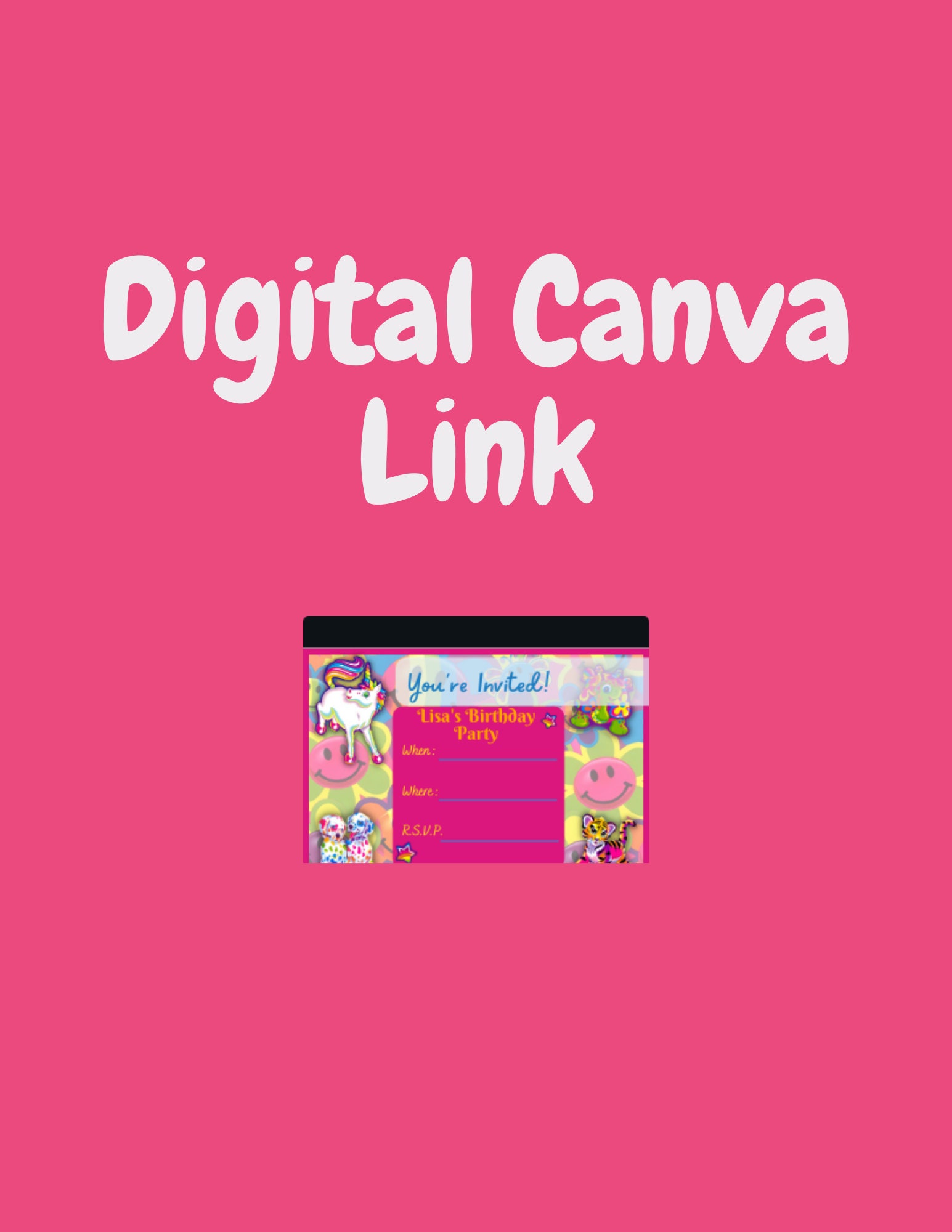 Lisa Frank Inspired Birthday Party Invitation! Canva Link - Etsy