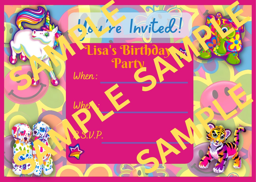 Lisa Frank Inspired Birthday Party Invitation! Canva Link - Etsy