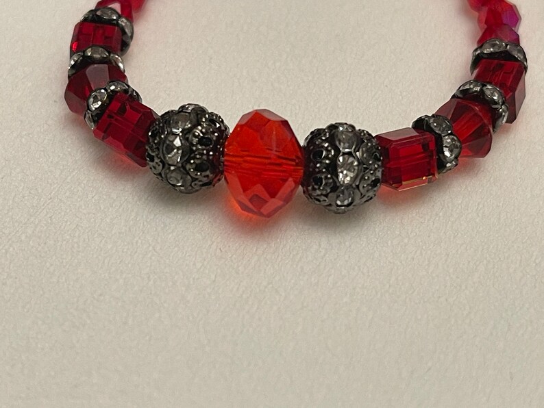 Red CRYSTAL Beautifully Beaded BRACELET Handmade 7.25" With 2 ...