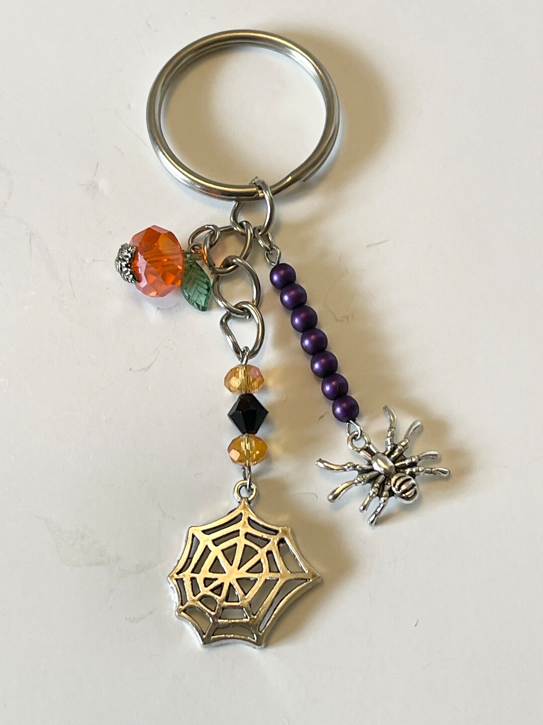 SPIDERWEB KEYCHAIN Purple Orange Black Beads Zipper Pull Purse Charm 3 ...